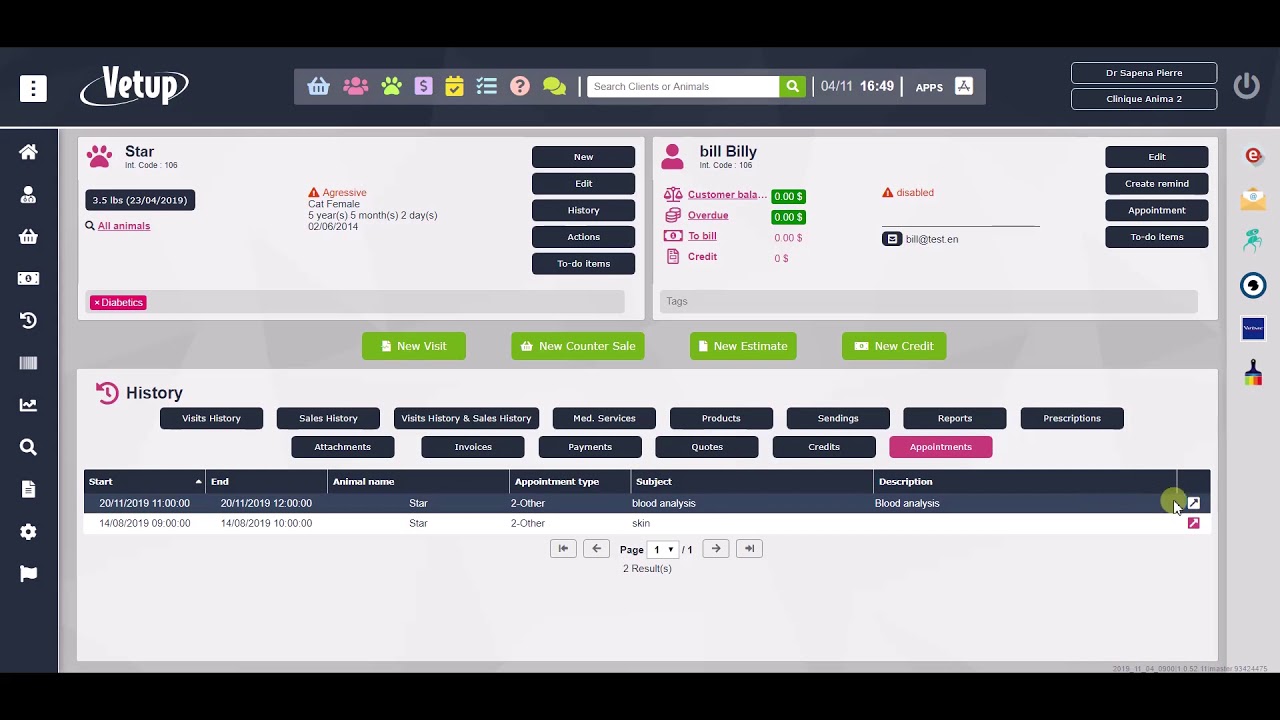 History and appointments in progress - Vetup Help
