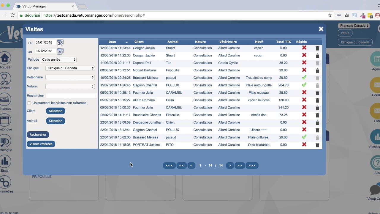 Historique des consultations / visites - Vetup Help