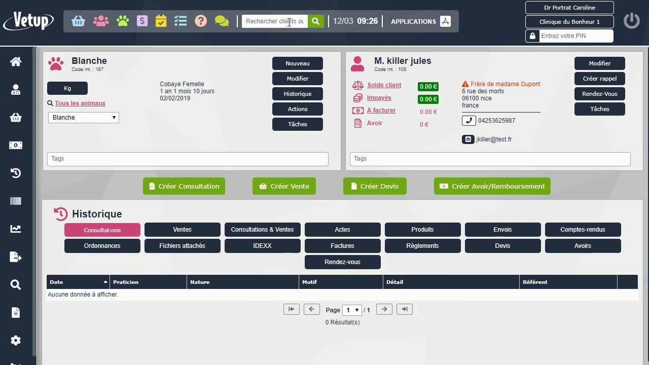 Rechercher une fiche animal - Vetup Help